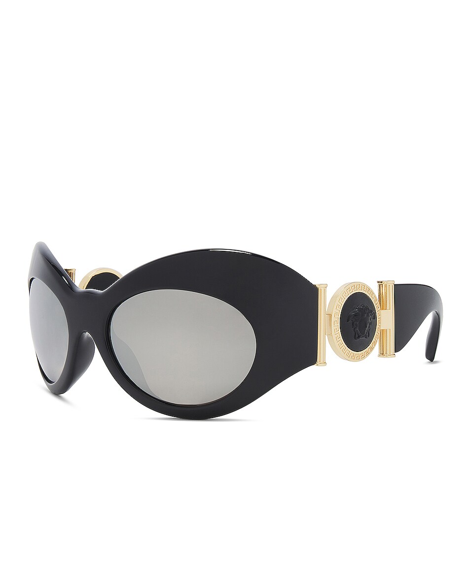 VERSACE Oval Sunglasses in Black & Mirror Silver | FWRD