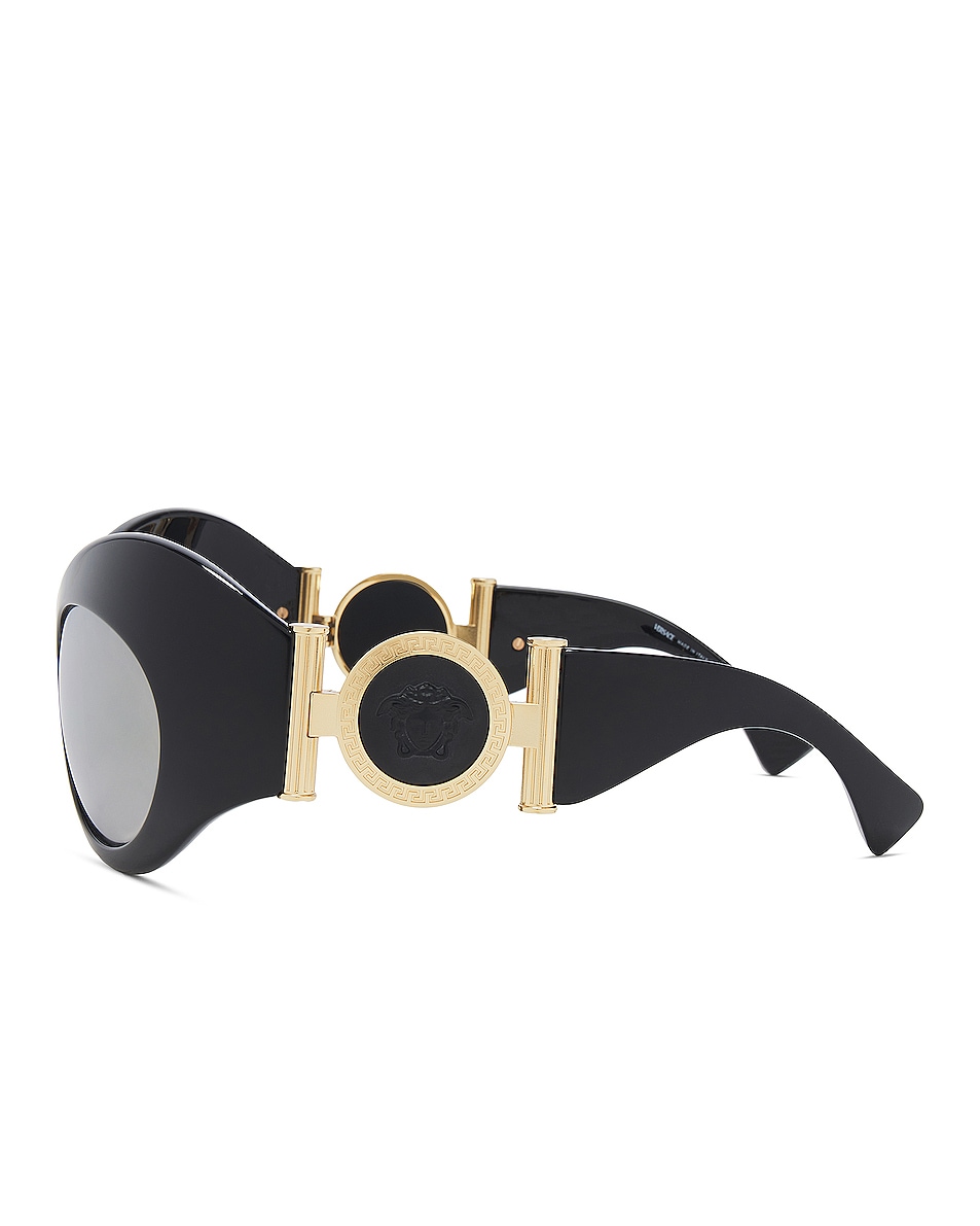 VERSACE Oval Sunglasses in Black & Mirror Silver | FWRD