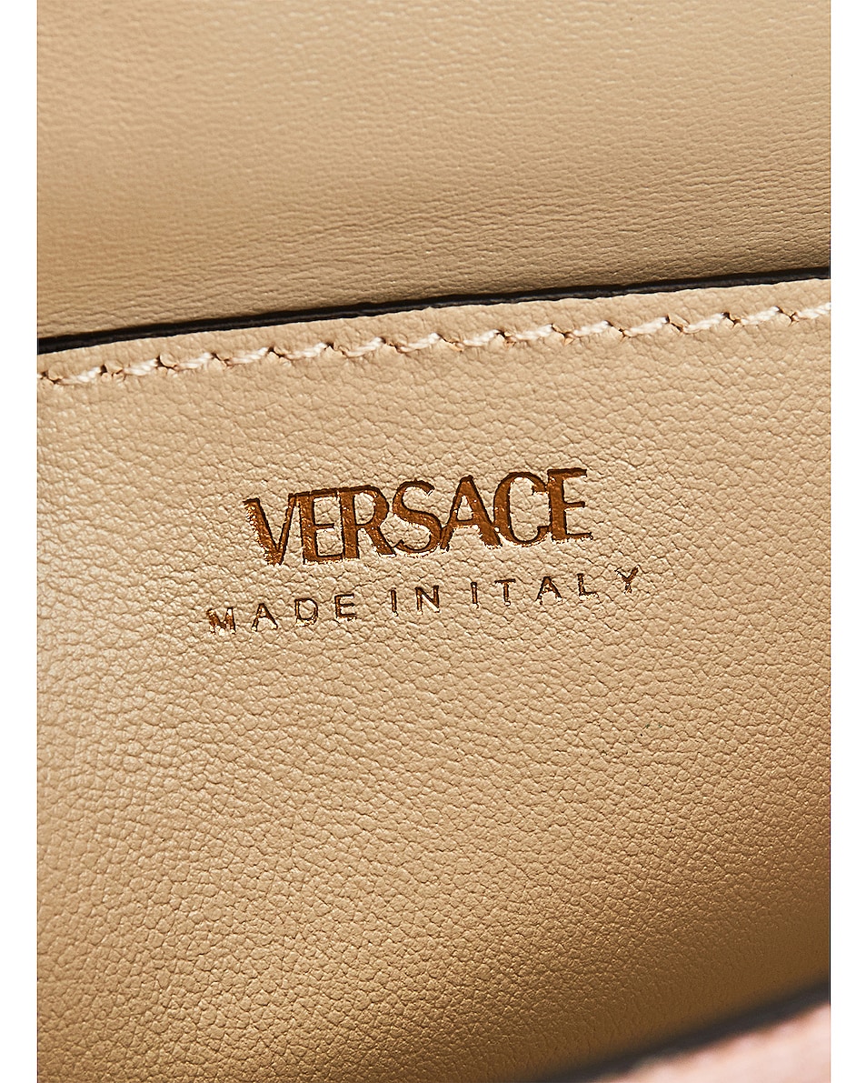 VERSACE Top Handle Bag in Beige, Baby Pink, & Versace Gold | FWRD