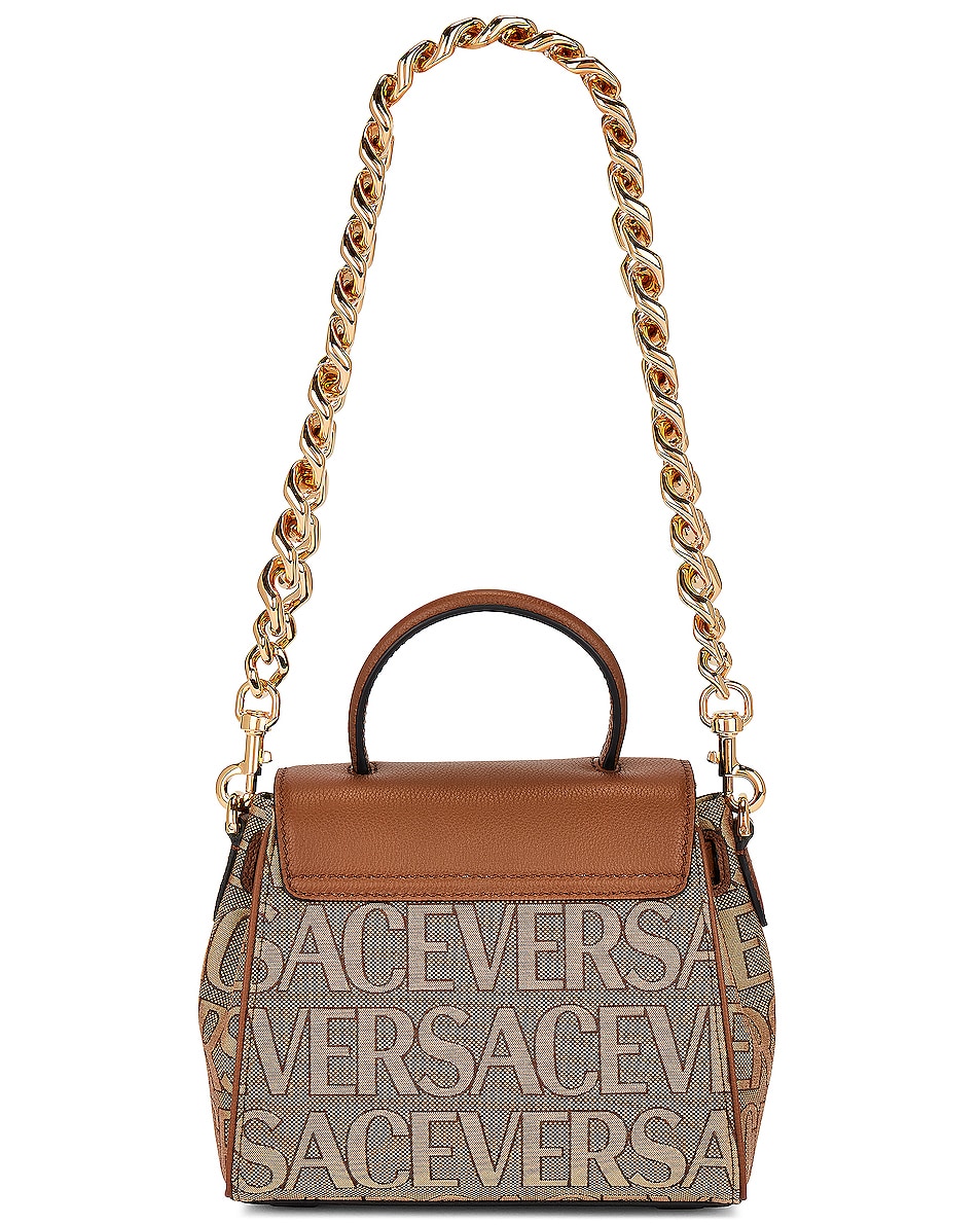 VERSACE Top Handle Bag in Beige, Brown, & Versace Gold | FWRD