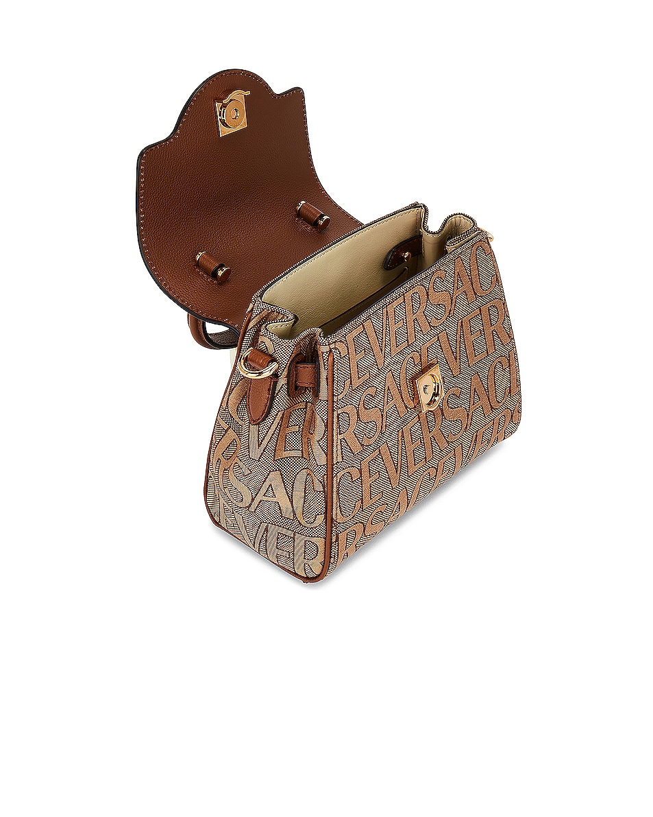 VERSACE Top Handle Bag in Beige, Brown, & Versace Gold | FWRD