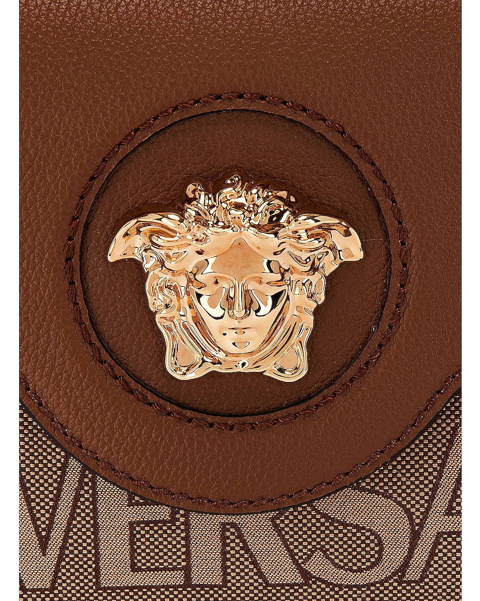 VERSACE Top Handle Bag in Beige, Brown, & Versace Gold | FWRD