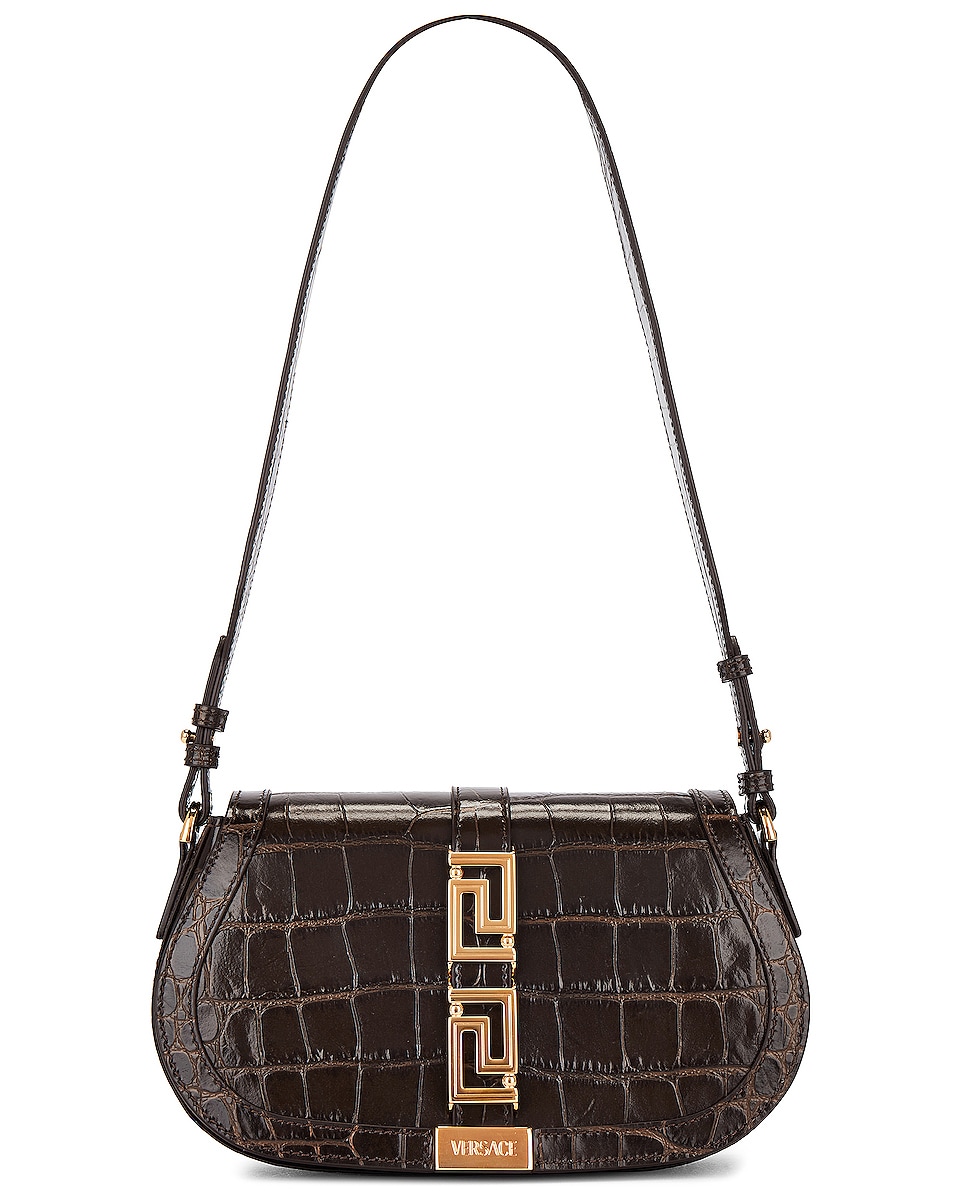 VERSACE Medium Shoulder Bag in Chocolate Sorbet & Versace Gold | FWRD