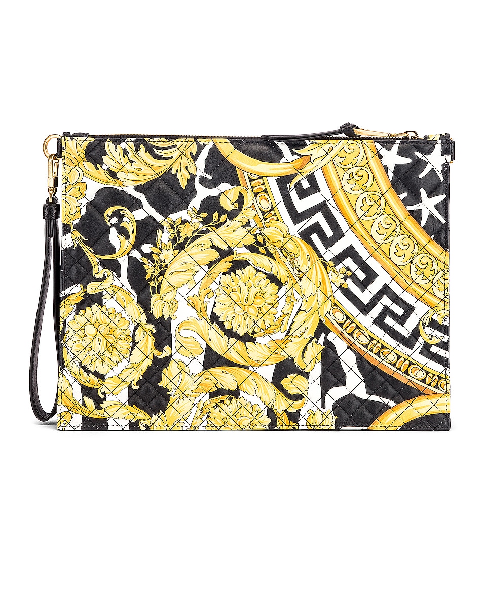VERSACE Quilted Icon Pouch Bag in Black & Yellow | FWRD