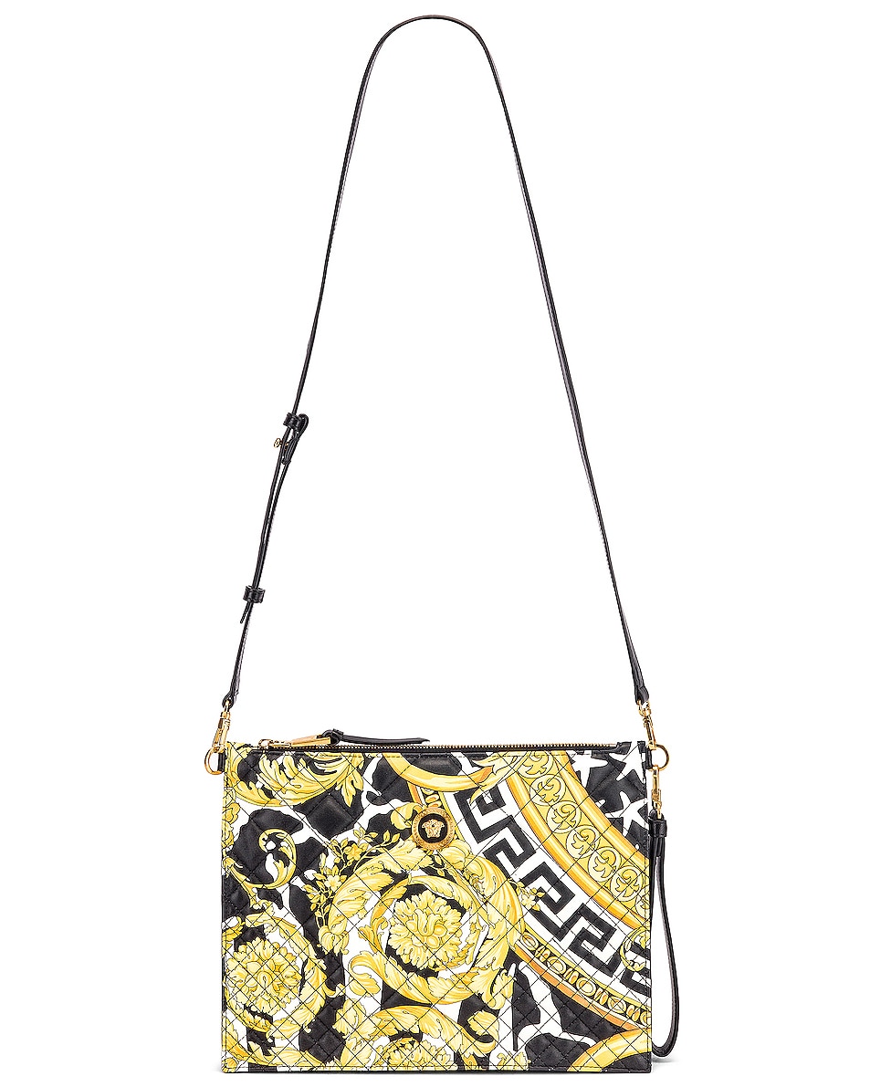 VERSACE Quilted Icon Pouch Bag in Black & Yellow | FWRD