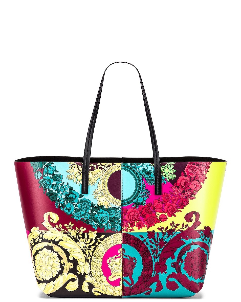 VERSACE Leather Tribute Tote in Black & Multicolor | FWRD