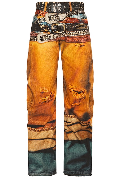 Acne Studios 2006m Stacked Belts Trompe L'oeil Denim Jean in Rust ...