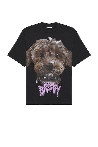 Acne Studios Exford Dog Face Tee in Faded Black | FWRD