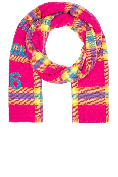 Acne Studios Check Scarf in Fuchsia & Yellow | FWRD