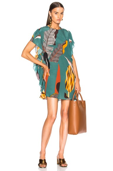 ADRIANA DEGREAS Bahiana Ruffle Kaftan in Blue Heritage | FWRD