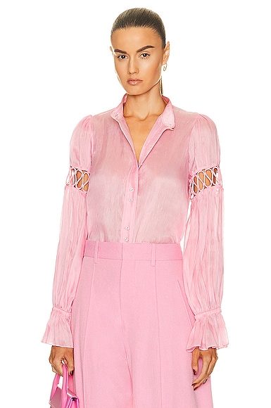 Aje Auguste Frill Cuff Blouse in Ballet Pink | FWRD