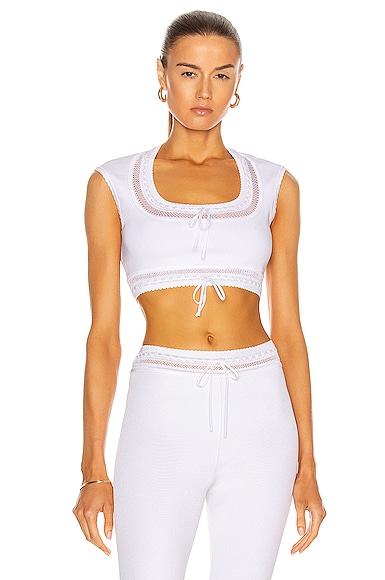 ALAÏA Edition 1993 The Lace Knit Crop Top in Blanc | FWRD