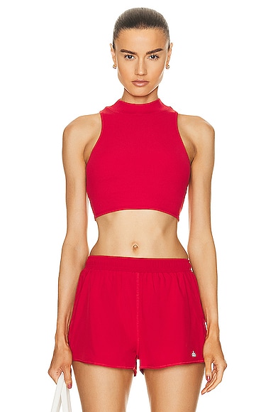 alo Goddess Rib Cropped Dynamite Tank in Classic Red | FWRD
