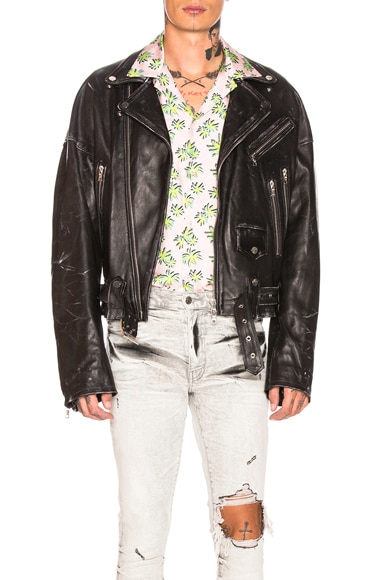 Amiri Oversized Leather Biker Jacket in Black | FWRD Amiri Oversized Leather Biker Jacket in Black | FWRD