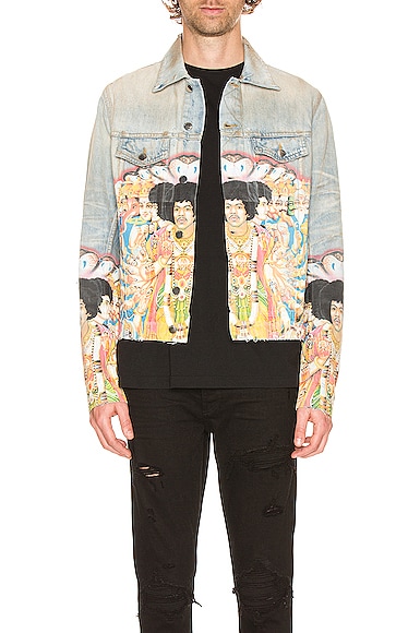 Amiri Jimi Hendrix Printed Trucker Jacket in Bone Indigo | FWRD