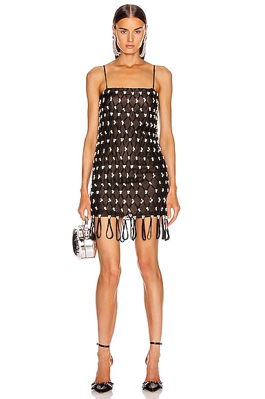 AREA Embroidered Net Dress in Black | FWRD