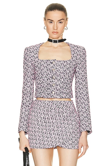 Alessandra Rich Square Neck Jacket in Pink & Blue | FWRD