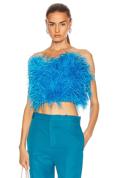 THE ATTICO Ostrich Feather Strapless Top in Turquoise | FWRD