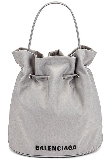 Balenciaga Small Wheel Drawstring Bucket Bag in Balenciaga Grey & Black ...