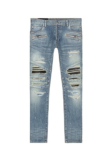 BALMAIN Ribbed Patch Slim Jeans in Blue Indigo | FWRD