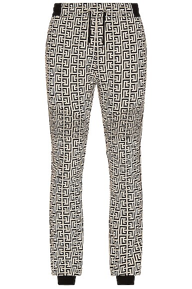 BALMAIN Ribbed Double Jersey Monogram Sweatpants in Grey | FWRD