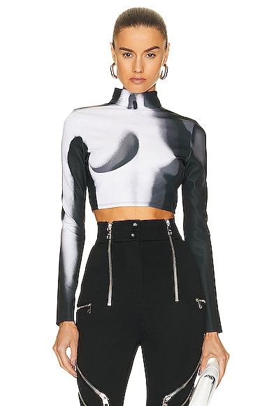 BALMAIN Body Print Cropped Top in Black & White | FWRD