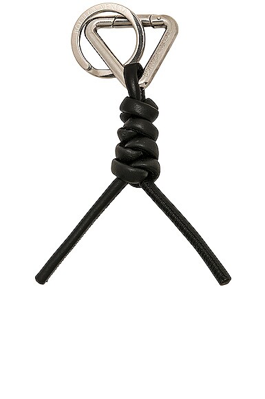 Bottega Veneta Triangle Knot Key Ring Nappa in Black & Silver | FWRD