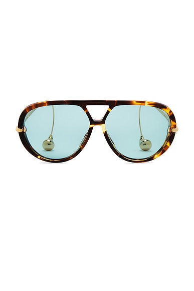 Bottega Veneta Aviator Sunglasses in Havana, Gold, & Green | FWRD