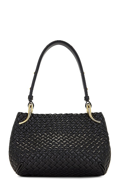 Bottega Veneta Small Clicker Shoulder Bag in Black & Muse Brass | FWRD