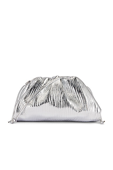 Bottega Veneta Leather Bark Metal Pouch Crossbody Bag in Silver & Gold ...