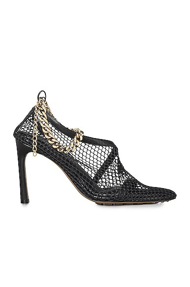 Bottega Veneta Mesh Chunky Chain Heels in Black & Gold | FWRD