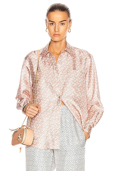 Burberry Monogram Button Down Top in Pale Copper Pink | FWRD