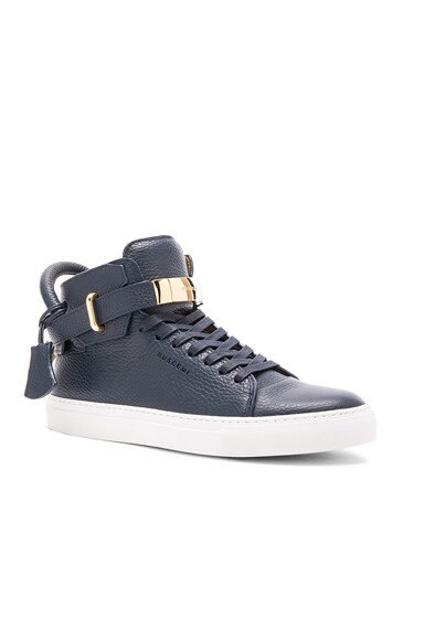 Buscemi 100MM High Top Pebbled Leather Sneakers in Oceano | FWRD