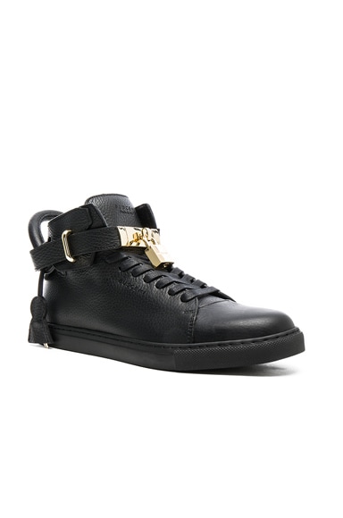 Buscemi 100MM High Top Pebbled Leather Sneakers in Black | FWRD