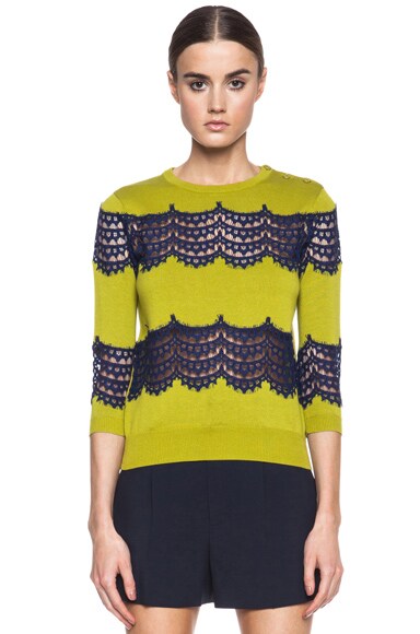 Carven Lace & Knit Sweater in Avocado | FWRD