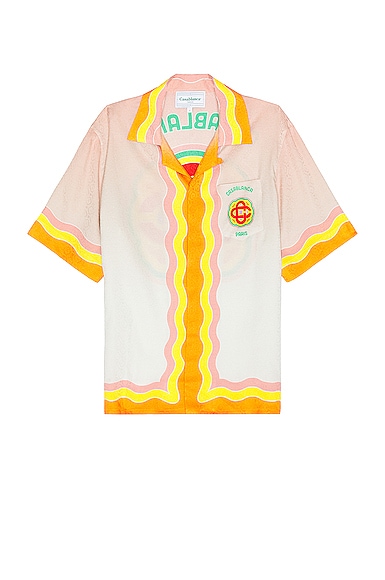 Casablanca Cuban Collar Short Sleeve Shirt in Rainbow Monogram | FWRD
