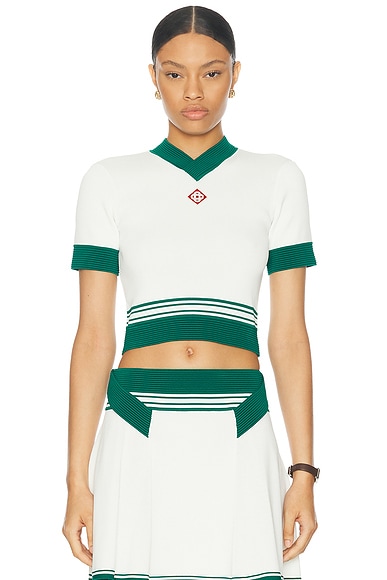 Casablanca Cropped Short Sleeve Top in White | FWRD