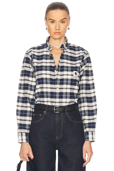 Acne Studios Face Flannel Shirt in Pink & Blue | FWRD Acne Studios Face Flannel Shirt in Pink & Blue | FWRD
