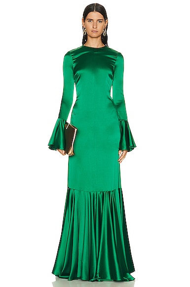 CAROLINE CONSTAS Allonia Gown in Emerald | FWRD