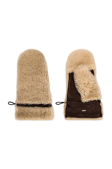 Chloe Shearling Mittens in Chocolate | FWRD
