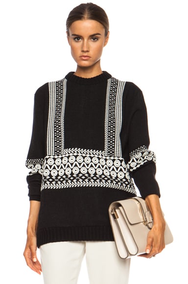Chloe Stencil Jacquard Wool Sweater in White & Black | FWRD