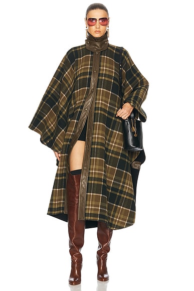self-portrait Long Check Overcoat in Tan | FWRD