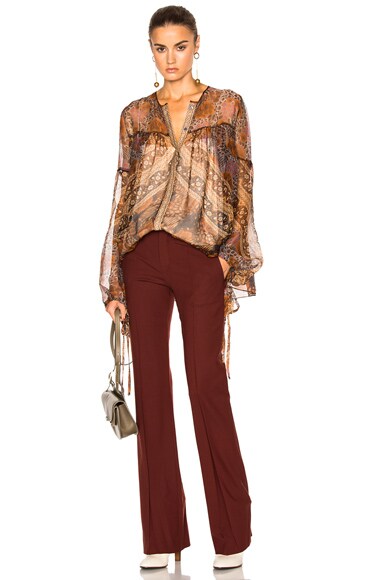 Chloe Foulard Silk Crepon Top in Orange & Multi | FWRD