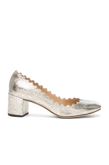 Chloe Leather Lauren Heels in Grey Glitter | FWRD