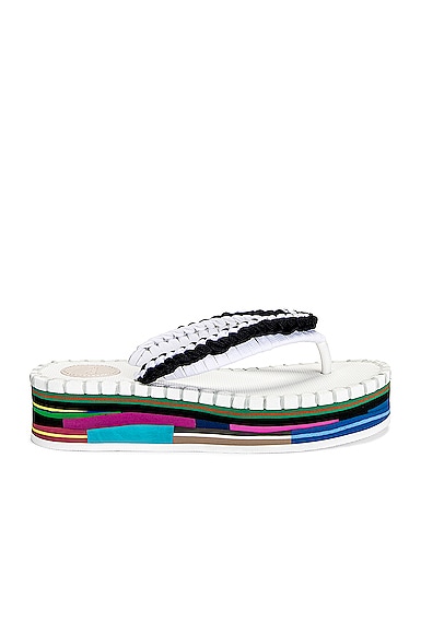 Chloe Lou Flat Sandals in White & Black | FWRD