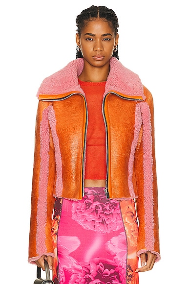 Diesel Shearling Leather Jacket in Pink & Orange | FWRD