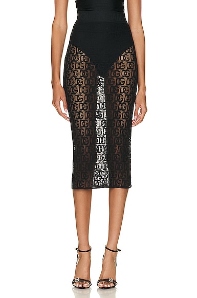Dolce & Gabbana Lace Monogram Midi Skirt in Black | FWRD