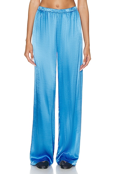 Enza Costa Satin Wide Leg Pant in Pool Blue | FWRD
