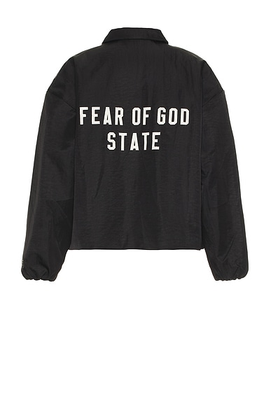 Fear of God ESSENTIALS Textured Nylon Trucker Jacket in Black | FWRD