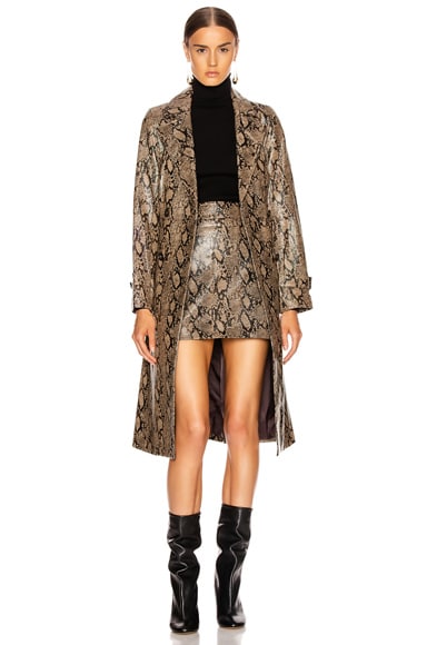 FRAME Embossed Python Trench in Brown Multi | FWRD